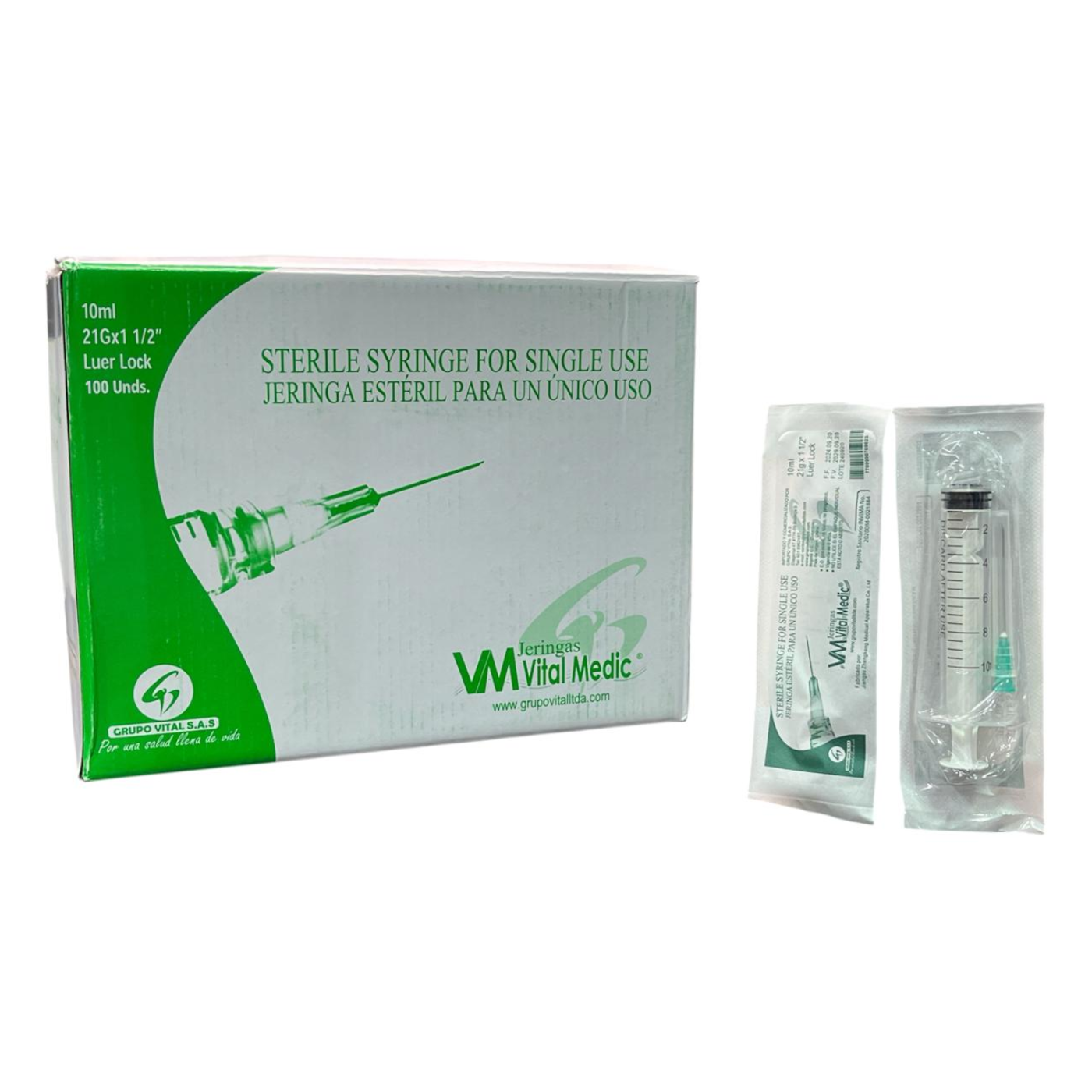 Jeringa estéril 10 mL con aguja 21G x 1½” – Vital Medic – PYP Vida