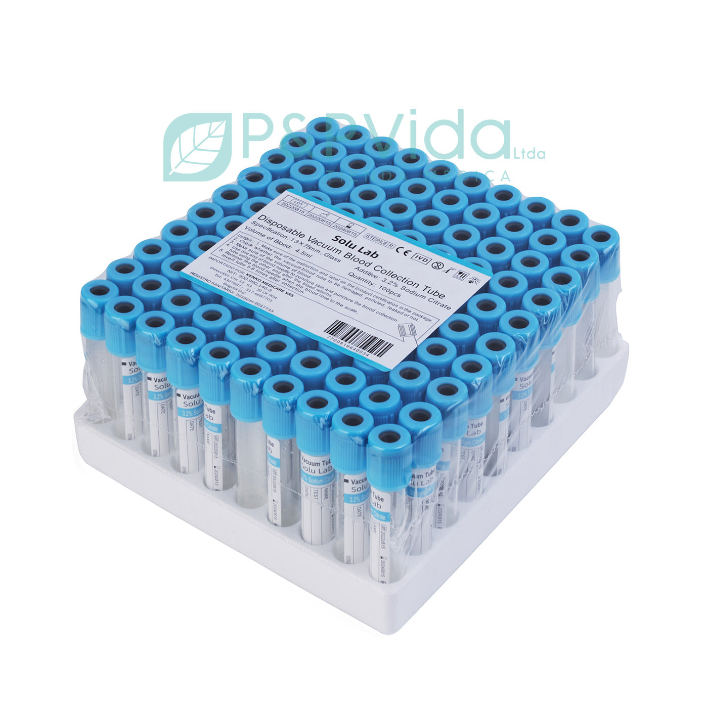 Tubos Tapa Azul 4.5ml Coagulación Citrato de Sodio 3.2% Gradilla x100 ...